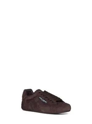 Dolce & Gabbana Dark Brown Suede Split Leather Portofino Soft Sneakers