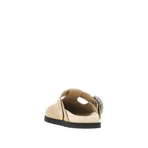 ROGER VIVIER Suede Leather Mules With Crystal Embellished Buckle - Cream