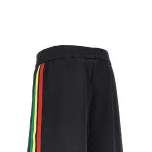 Palm Angels Cotton-blend Track Shorts With Striped Bands And Logo