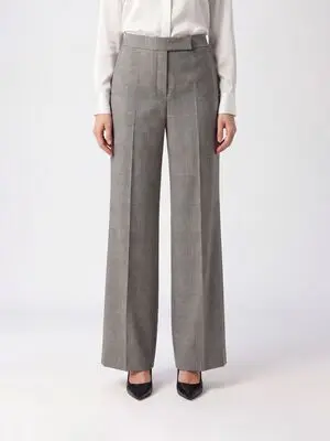 Max Mara Max Mara Wide Leg Plaid Tailored Trousers Gray