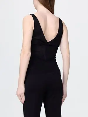 Saint Laurent Silk Ribbed V-neck Top - Black