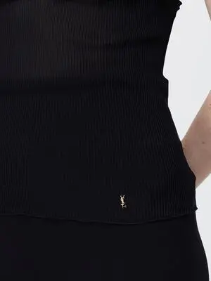 Saint Laurent Silk Ribbed V-neck Top - Black