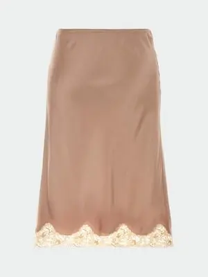 Saint Laurent Lace Trim Midi Skirt - Cream