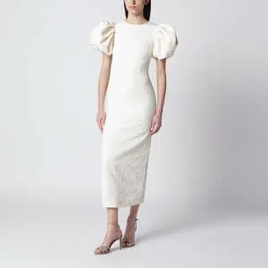 ROTATE BY BIRGER CHRISTENSEN Jacquard Balloon Sleeve Midi Dress - White