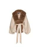 ROTATE BY BIRGER CHRISTENSEN ROTATE Beige Belted Faux Fur Collar Jacket Multicolor