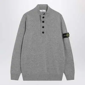 Stone Island Grey Melange Wool Blend Sweater - Gray