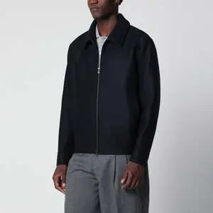 Harris Wharf London Navy Wool Zip-up Jacket - Blue
