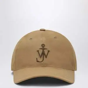 JW Anderson Baseball Cap In Beige Waxed Cotton With Anchor Embroidery - Cream