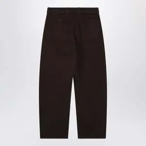 LEMAIRE Cotton Wide Leg Trousers With Belt - Brown