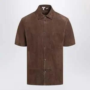 Loewe Short-sleeved Shirt In Dark Suede Goatskin - Brown