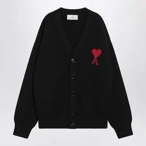 AMI Paris De Coeur Wool Cardigan - Black