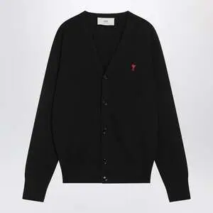 AMI Paris De Coeur Merino Wool Cardigan - Black