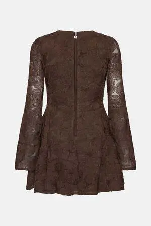 ROTATE BY BIRGER CHRISTENSEN Floral Mesh Long Sleeve Mini Dress
