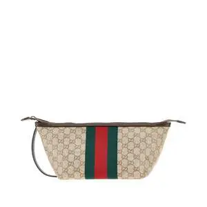 Gucci Gg Supreme Canvas Clutch With Web Stripe - Cream
