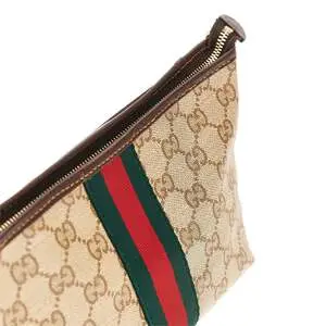 Gucci Gg Supreme Pouch With Web Ribbon - Cream