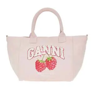 GANNI Have A Nice Day!" Raspberry Print Canvas Shopping Bag - Pink