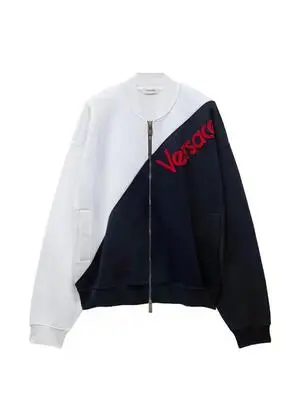 Versace Embroidered Logo Cotton Zip Sweatshirt
