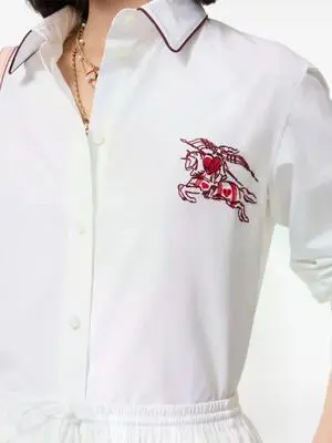 Burberry Classic Fit Cotton Shirt With Knight Embroidery - White