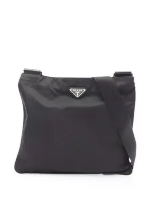 Prada 2000s Logo-plaque Shoulder Bag - Black