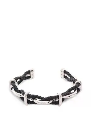Hermès Braided Leather Cuff Bracelet - Silver