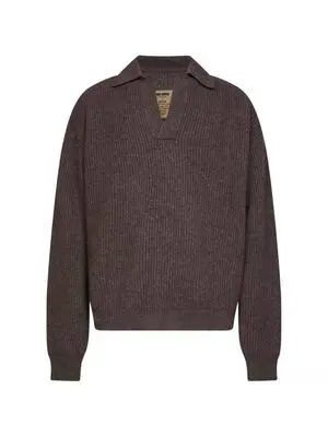 UMA WANG Ribbed-knit V-neck Sweater - Brown