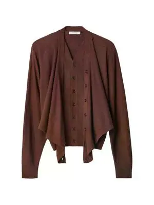 LEMAIRE Merino Wool Blend Trompe-l’œil Cardigan - Brown