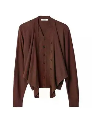LEMAIRE Merino Wool Blend Trompe-l’œil Cardigan - Brown