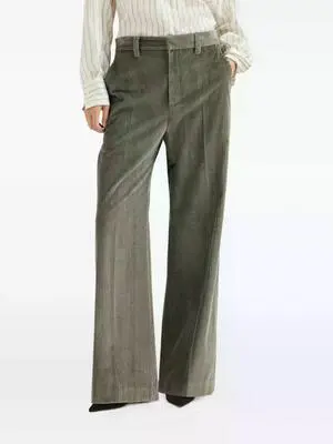 Brunello Cucinelli Cotton Corduroy Loose Trousers With Monili - Green