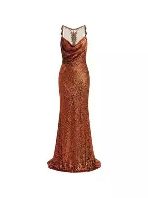 GEMY MAALOUF Sequined Cowl Neck Gown With Beaded Straps