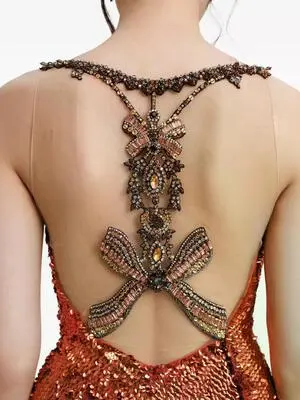 GEMY MAALOUF Sequined Cowl Neck Gown With Beaded Straps