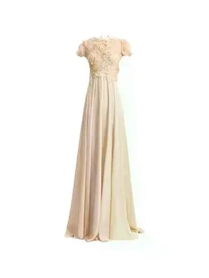 GEMY MAALOUF Floral Appliqué Sheer Panel Maxi Dress