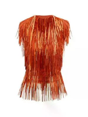 GEMY MAALOUF Sleeveless High-neck Top With Fringe Detail