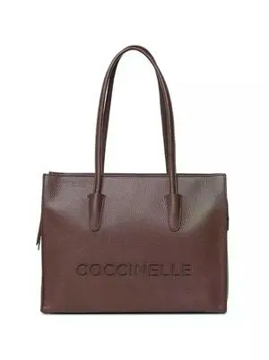 COCCINELLE Medium Myrtha26 Logo-embossed Leather Tote Bag - Brown