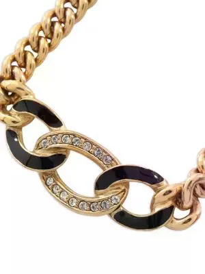 Dior Tone Rhinestone Embellished Enamel Curb Chain Necklace - Gold