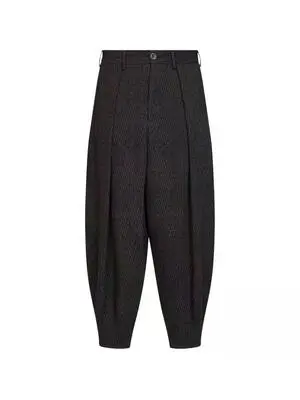 UMA WANG Chevron Pattern Pleated Cropped Trousers - Brown