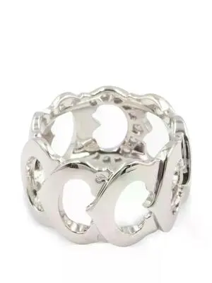 Cartier 18k White Gold Diamond C De Ring - Silver