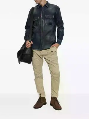 Dsquared2 Faded Leather-patch Denim Shirt