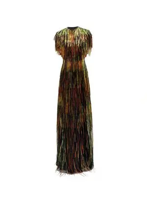 GEMY MAALOUF Embellished Beaded Fringe Gown