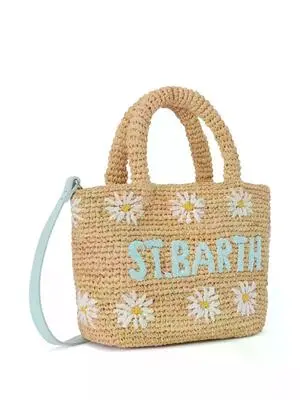 MC2 SAINT BARTH Beach Mini Raffia Bag With Embroidered Daisies