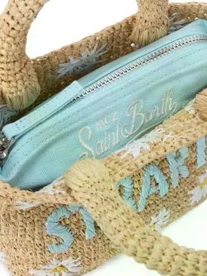 MC2 SAINT BARTH Beach Mini Raffia Bag With Embroidered Daisies