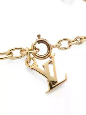 LOUIS VUITTON Tone Rhinestone Embellished Cube Charm Necklace