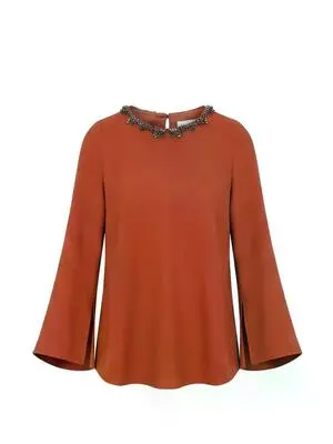 GEMY MAALOUF Beaded Cowl-back Top - Brown