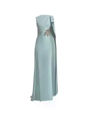 GEMY MAALOUF Beaded Cape Draped Gown - Blue