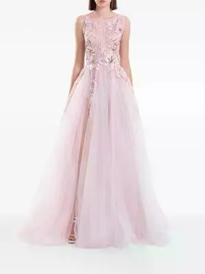 SAIID KOBEISY Embroidered Tulle Maxi Dress - Pink