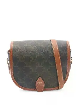 Celine 2010s Triomphe Folco Shoulder Bag - Brown