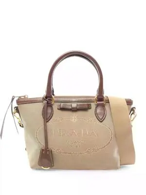 Prada 2000s Logo-embroidery Tote Bag - Neutrals
