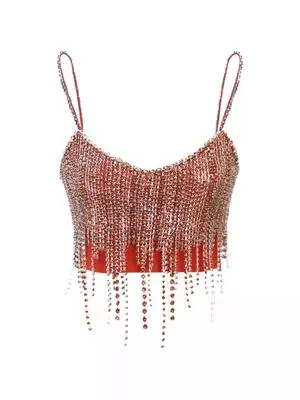 GEMY MAALOUF Embellished Fringe Cropped Top - Red