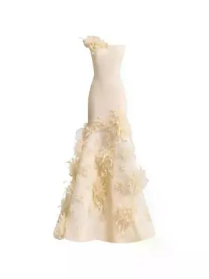 GEMY MAALOUF Floral Appliqué Mermaid Gown - Neutrals