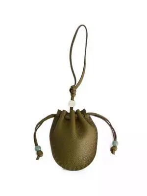 Shanghai Tang Drawstring Leather Bag Charm With Bead Detailing