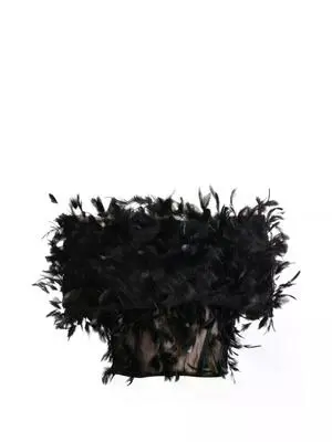 GEMY MAALOUF Feather-trim Off-shoulder Top - Black